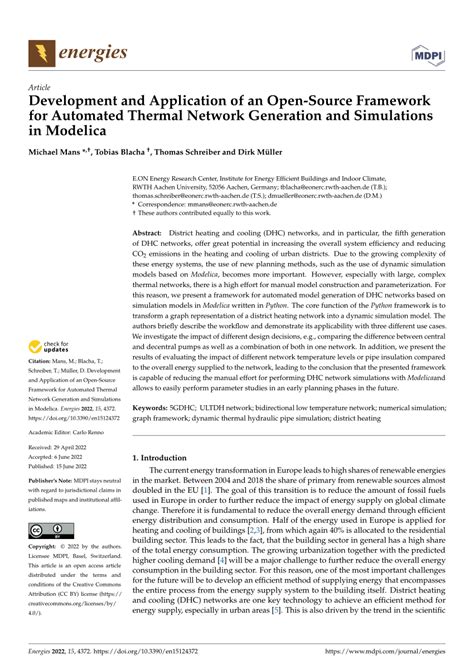 Pdf Development And Application Of An Open Source Framework For Automated Thermal Network