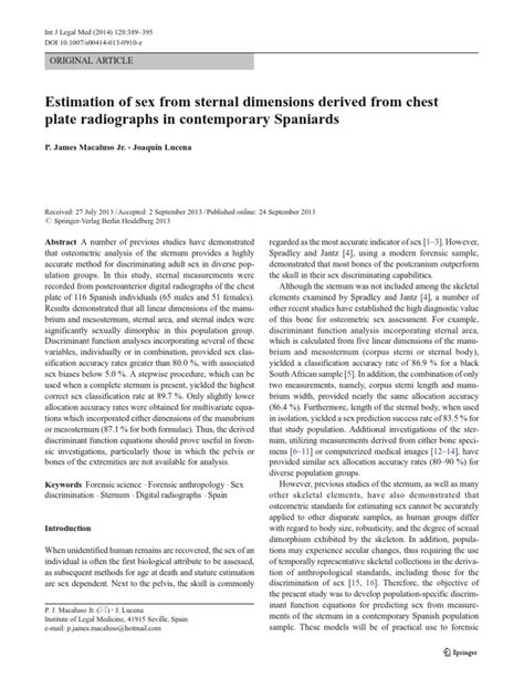 Estimation Of Sex From Sternal Dimensions Derived From Chest Plate Radiographs In Contemporary