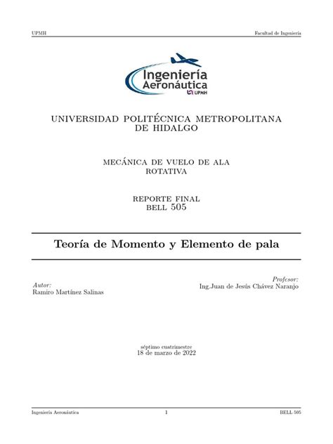 Reporte Final Mec Nica De Vuelo De Ala Rotativa Pdf Helicóptero Aeronave