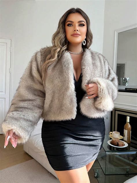 Shein Bae Plus Size Fashion Ombre Faux Fur Short Jacket Autumnwinter