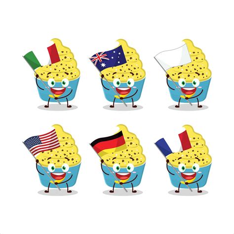 Ice Cream Banana Cup Cartoon Character Bring The Flags Of Various