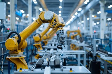 Automatic Assembly Robot Arm In Smart Industrial Factory For Assembly