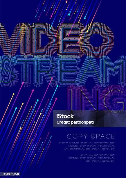 비디오 스트리밍 큰 텍스트 점과 대시 라인 패턴 레이어 오버레이 포스터 배너 또는 전단지 템플릿 레이아웃 디자인 일러스트 파란색 배경에 고립 된 복사 공간 벡터 Eps10