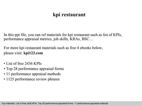 Kpi Restaurant Ppt