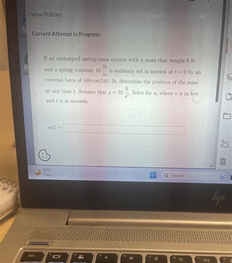 Solved If An Undamped Spring Mass System With A Mass That