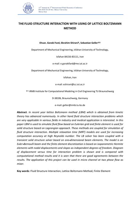 Pdf Fluid Structure Interaction With Using Of Lattice Boltzmann Method
