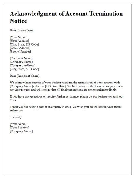 Letter Template For Account Deactivation Notice Acknowledgment Free
