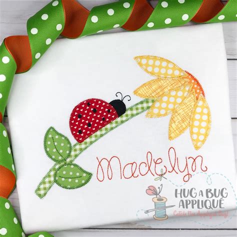 Ladybug Flower Zig Zag Stitch Applique Design Hug A Bug Applique