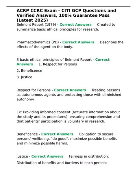 Acrp Ccrc Exam Citi Gcp Questions And Verified Answers 100 Guarantee Pass Latest 2025