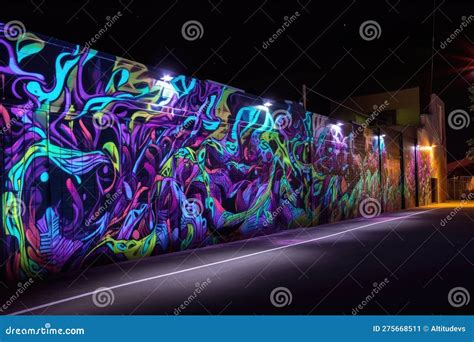 Blacklight And Uv Reactive Mural Of Graffiti Art In Urban Setting Stock Image Image Of