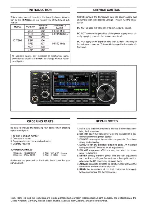 Icom Ic 7300 Sm Service Manual Download Schematics Eeprom Repair