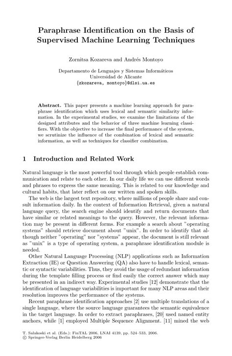 Pdf Paraphrase Identification On The Basis Of Supervised Machine Learning Techniques