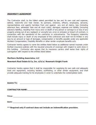 25 Free Construction Indemnity Agreement Samples To Download
