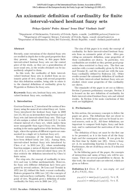 Pdf An Axiomatic Definition Of Cardinality For Finite Interval Valued
