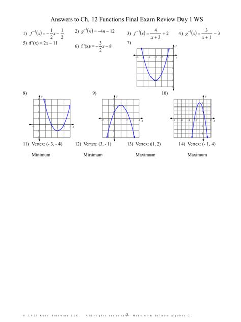 Ch 12 Functions Final Exam Review Day 1 Ws Answers Pdf Graph