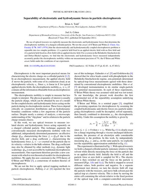Pdf Separability Of Electrostatic And Hydrodynamic Forces In Particle