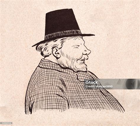 Capotain 또는 순례자 모자를 쓴 성숙한 남자의 캐릭터 스케치 프랑스 1890년대 19세기 고풍스런에 대한 스톡 벡터 아트 및 기타 이미지 Istock