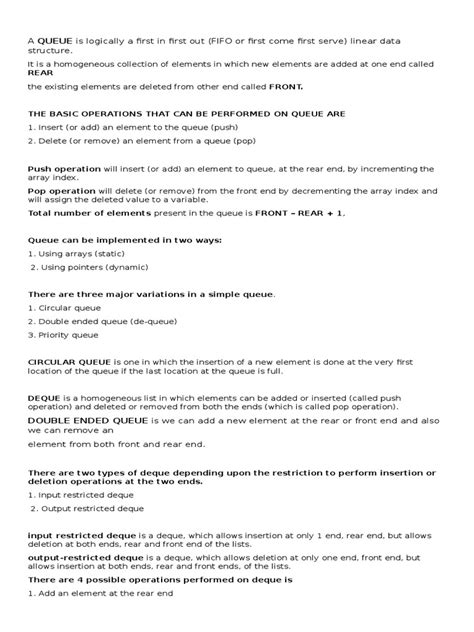 A Queue Is Logically A First In First Out Fifo Or First Come First Serve Linear Data Structure
