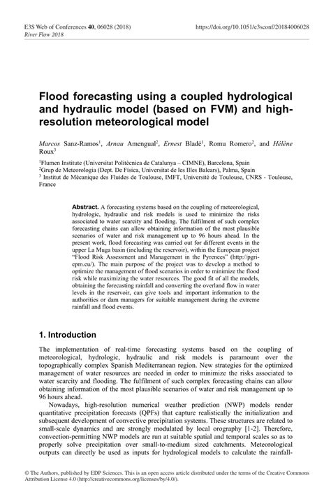 Pdf Flood Forecasting Using A Coupled Hydrological And Hydraulic Model Based On Fvm And