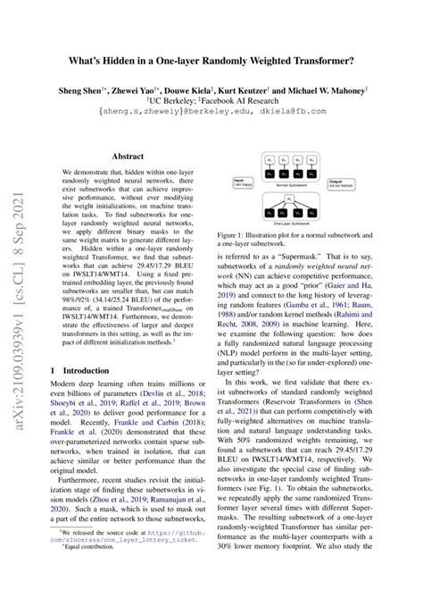 Whats Hidden In A One Layer Randomly Weighted Transformer Deepai