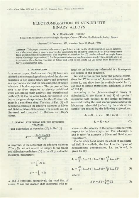 Pdf Electromigration In Non Dilute Binary Alloys