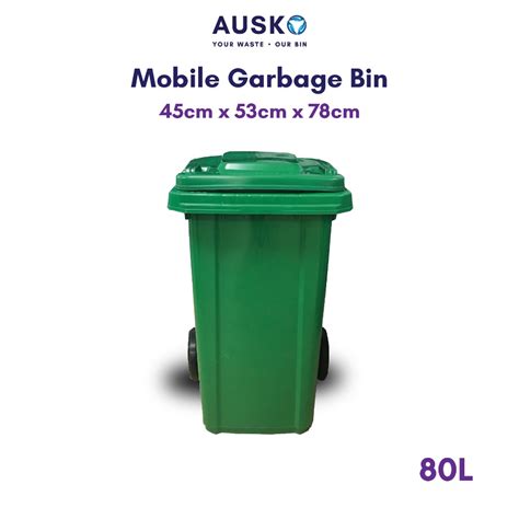 Ausko Mobile Garbage Bin 80l Green Rubbish Bin Trash Bin