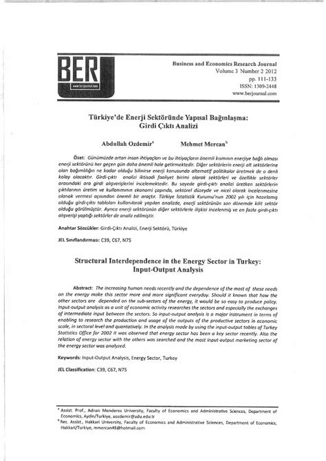 pdf structural interdependence in the energy sector in turkey input