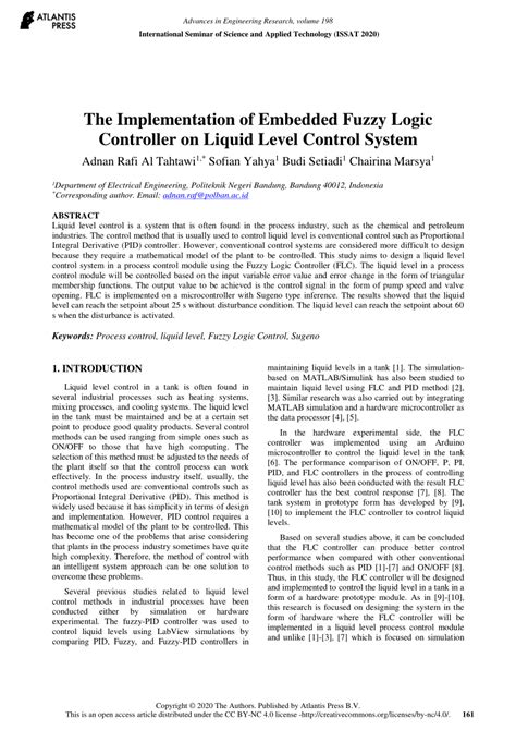 Pdf The Implementation Of Embedded Fuzzy Logic Controller On Liquid Level Control System