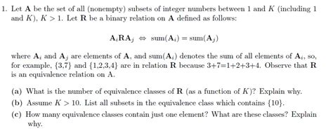 Solved 1 Let A Be The Set Of All Nonempty Subsets Of