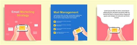3d 만화 스타일 소셜 미디어 유익한 이메일 관리 팁 게시물 배너 템플릿 레이아웃 디자인 핸드 폰을 들고 메일 개념을 수신 하는 메일 개념으로 메일 인포그래픽에 대한 스톡