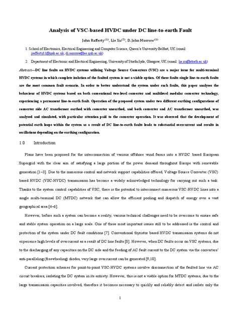 Analysis Of Vsc Based Hvdc Under Dc Line To Earth Fault Jrafferty11 Qub Ac Uk Dj Morrow Ee