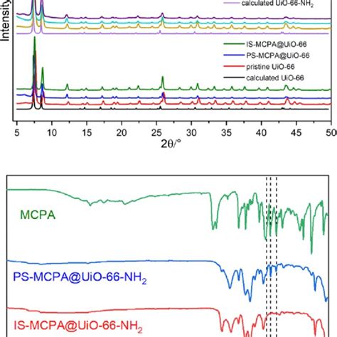 Pxrd For All Three Sets Of Zr Mofs Are Shown Top Ir Spectra For