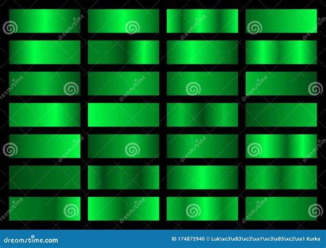 Vector Set Of Neon Green Metallic Gradients Swatches Collection Shiny Gradient Set On Black