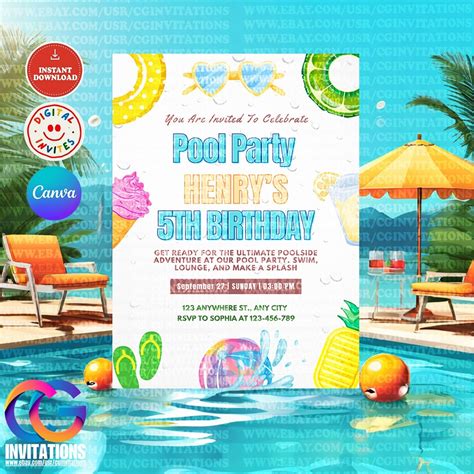 Pool Party Template Invite