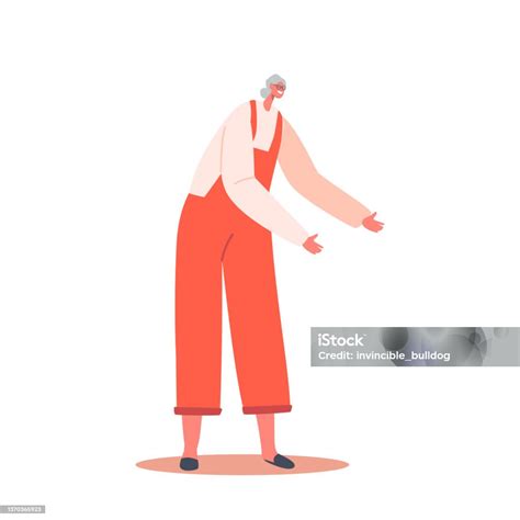 단일 시니어 여성 캐릭터는 흰색 배경에 고립 된 빨간색 바지를 착용합니다 성숙한 긍정적 인 여자 할머니 건강한 생활방식에 대한