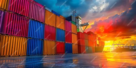 Image Of Cargo Container Being Loaded Onto Export Ship For International Shipping Concept