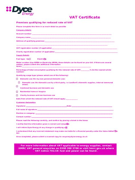 Reduced Rate Vat Declaration Simple Gas Power Doc Template Pdffiller