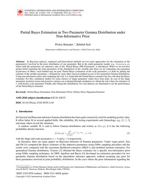 pdf partial bayes estimation of two parameter gamma distribution under non informative prior
