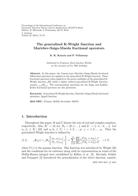 Pdf The Generalized K Wright Function And Marichev Saigo Maeda