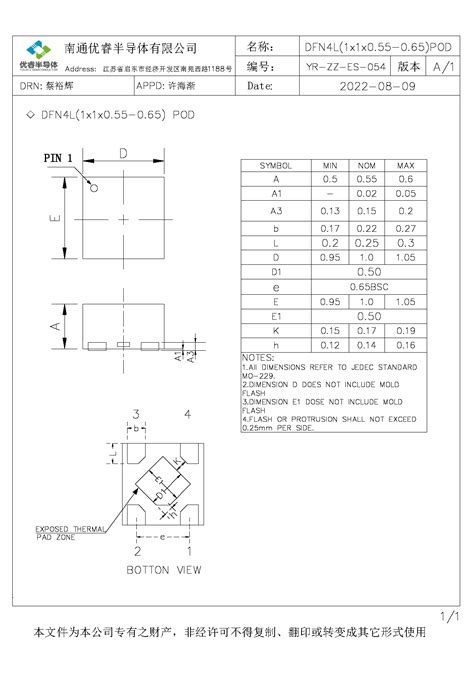 1 Dfn4l 01x01x0 55 0 65 南通优睿半导体有限公司