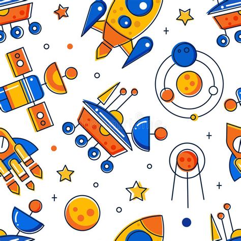 Space Travel Design With Rocket And Planet As Cosmic Exploration Vector Seamless Pattern