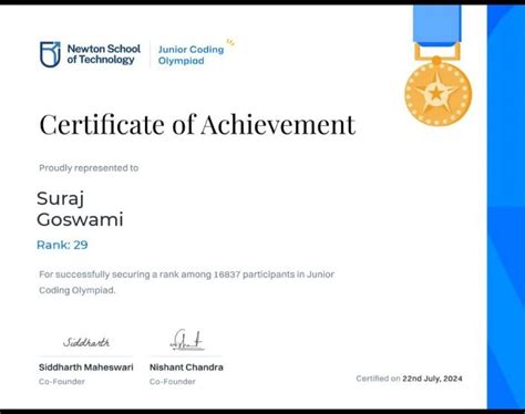 Suraj Goswami On Linkedin Codingolympiad Rank29 Globalchallenge Techjourney Nsot