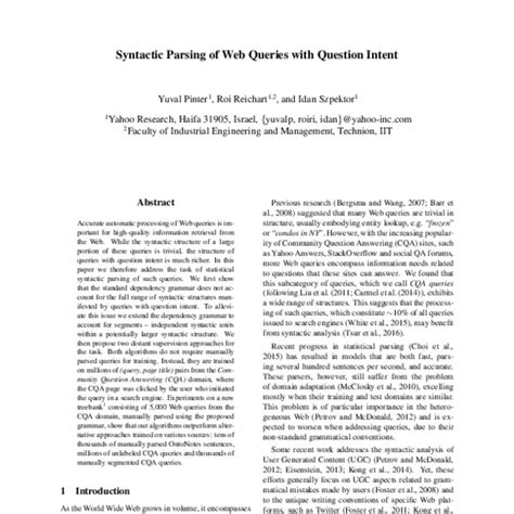Syntactic Parsing Of Web Queries With Question Intent Acl Anthology