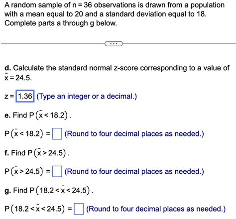 solved a random sample of n 36 observations is drawn from a