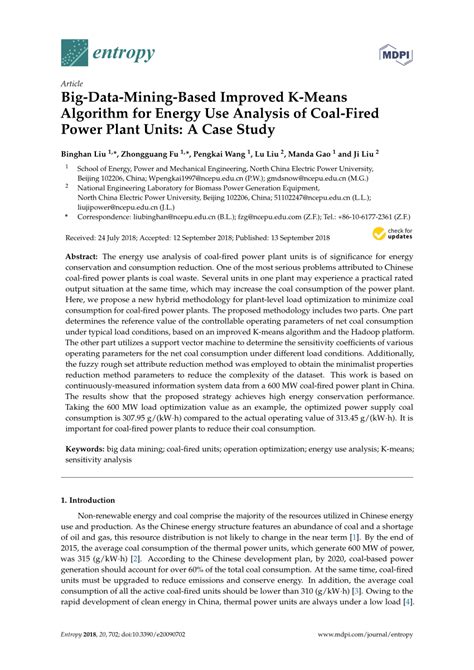 PDF Big Data Mining Based Improved K Means Algorithm For Energy Use Analysis Of Coal Fired