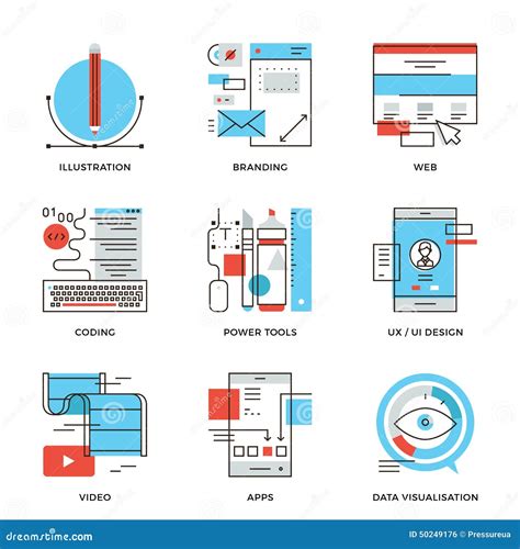 Graphic Design And Web Development Line Icons Set Stock Vector Illustration Of Equipment