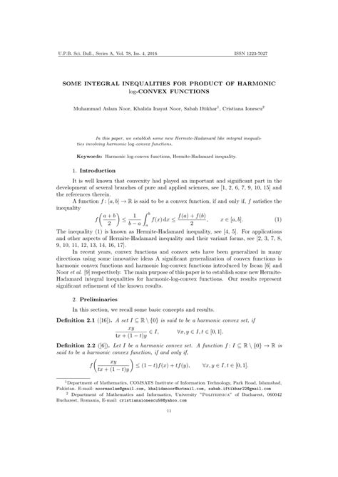 PDF Some Integral Inequalities For Product Of Harmonic Log Convex Functions