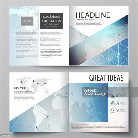 사각형 디자인 Bi에 대 한 두 개의 표지 서식 파일의 편집 가능한 레이아웃의 벡터 일러스트 레이 션 소책자 전단지 잡지 브로셔 접어 다각형 기하학적 선형 텍스처입니다