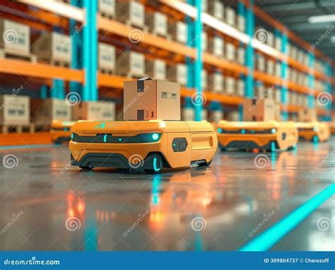 Automated Robots In Modern Warehouse Stock Image Image Of Industrial