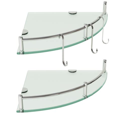 Housemila Glass Shower Shelves 2 Tier Tempered Glass Corner Shelf